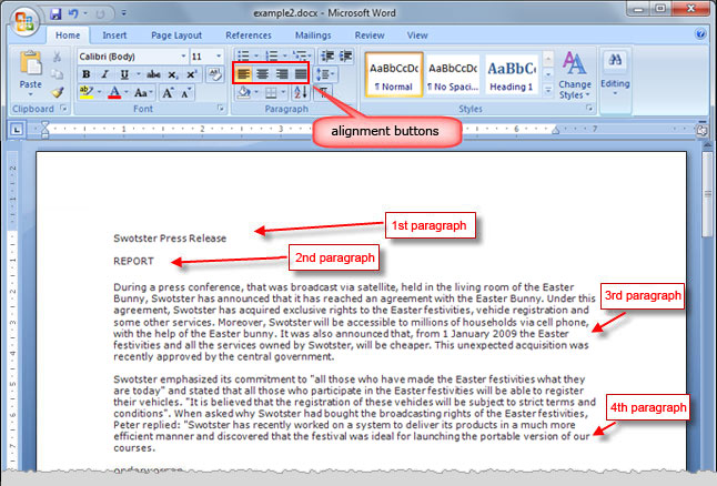 Swotster Word 2007 Formatting Paragraphs And Pages 1 
